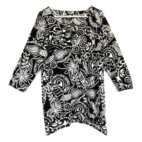 Onque Casuals | Tops | Onque Casuals Black And White Beaded Floral ...